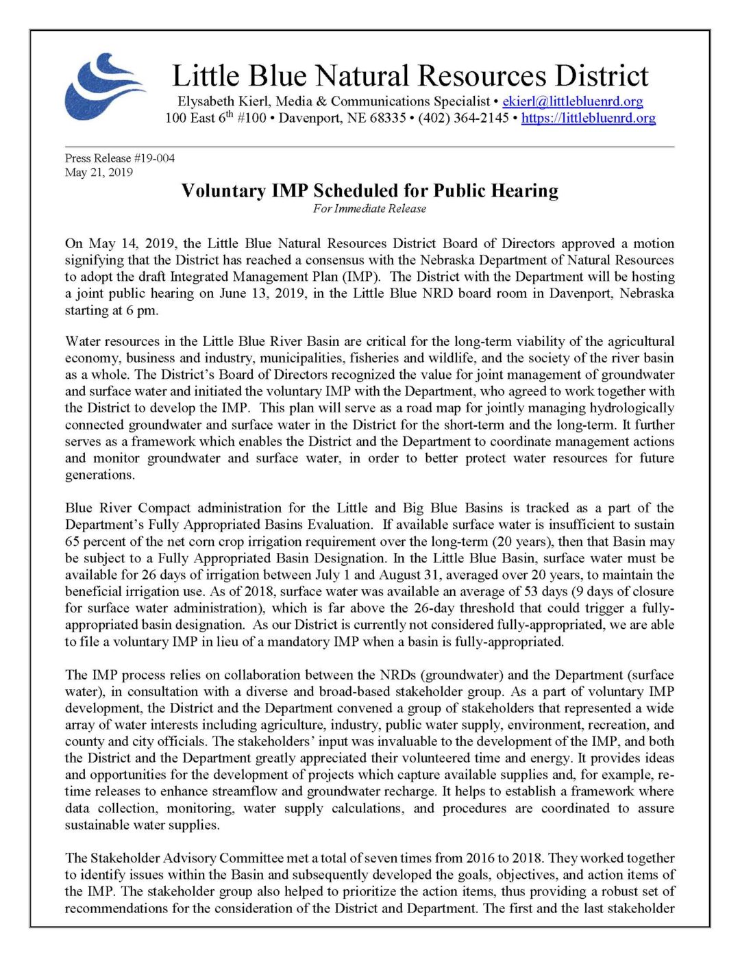Voluntary IMP Approved by LBNRD Board - Little Blue NRD